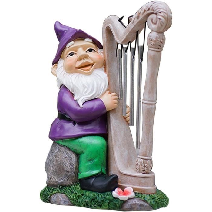 Gnome Statue Jardin, Statues Drôle Gnome Lawn Avec Carillon Éolien ...