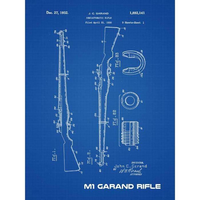 M1 Garand Rifle Blueprint Plan Large Wall Art Poster Print Thick Paper ...