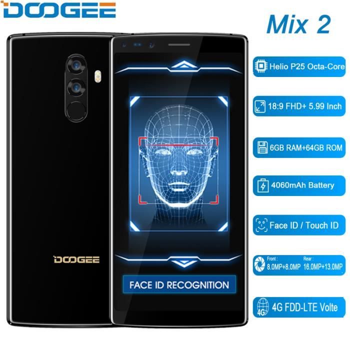 DOOGEE MIX2 Smartphone 4G Débloqué 6.0 Pouces avec Reconnaissance de visage 6GBRAM 128GBROM ...