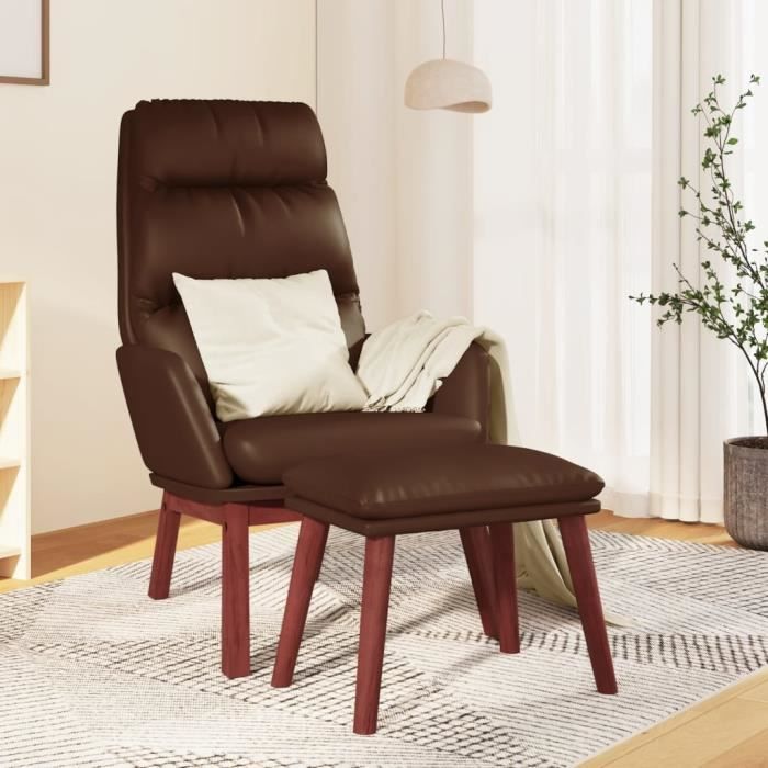 GOTOTOP Chaise relaxation et tabouret Marron Cuir véritable/similicuir ...