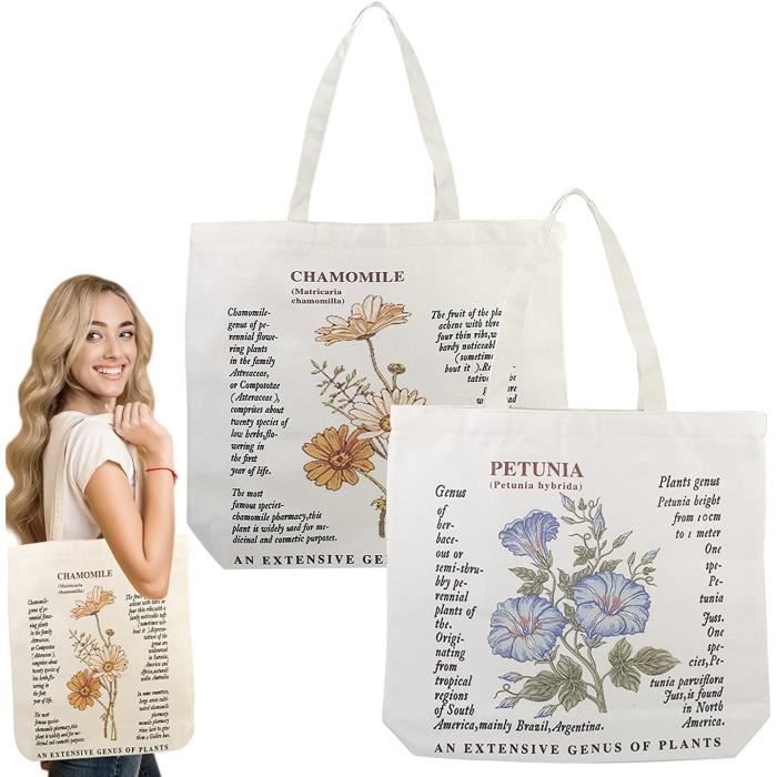 Aicharynic Lot de 2 Sacs en Toile Femme, Tote Bag Sacs en Toile Epaule ...