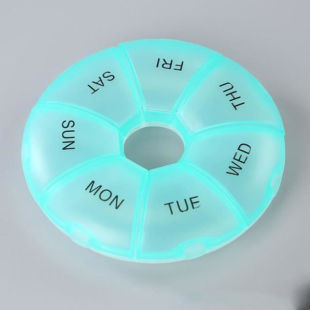 Pill storage box,Cyan-blue--Pilulier Rond En Plastique 7 Jours, Boîte À ...