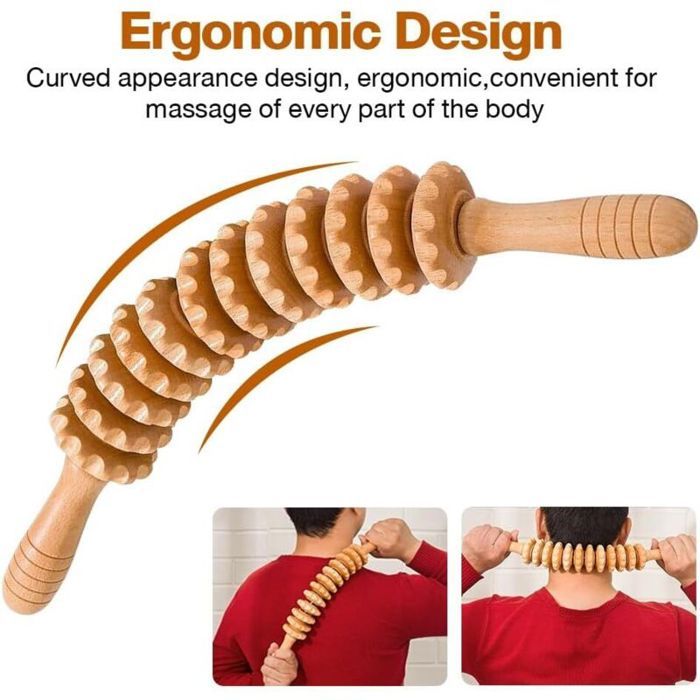 Rouleau de massage en bois, design incurvé, outils de massage ...