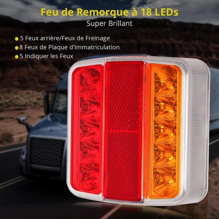 18 LED Feu Arrière pour Remorque Magnétique avec Réflecteur 2pcs Feux ...