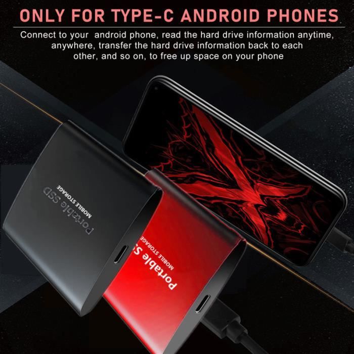 Disque Dur Externe Portable SSD HDD 4TB 4To Rouge avec OTG Type-C Micro ...