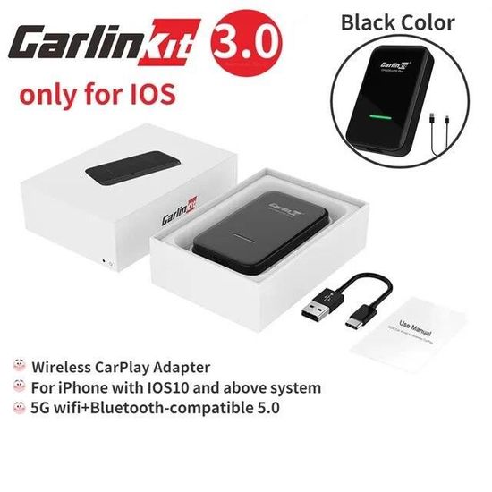 Carlinkit 3.0 Noir - CarlinKitpig-Adaptateur CarPlay sans fil, Auto Box, Filaire vers Sans fil ...