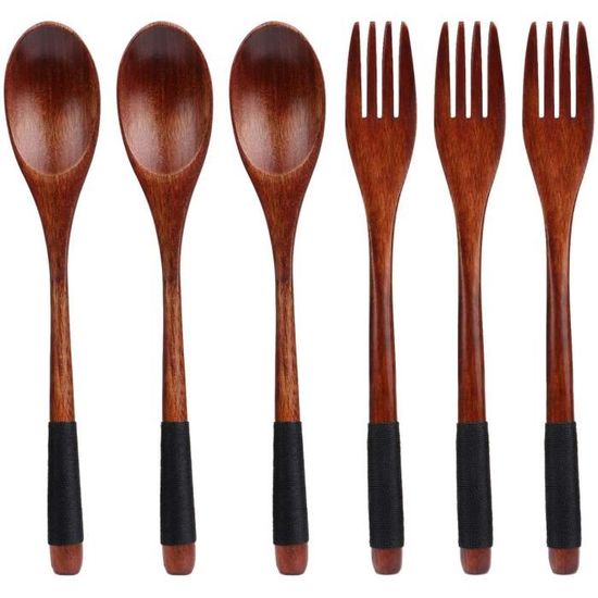 Ensemble cuillère et fourchette en bois naturellong manchestyle ...