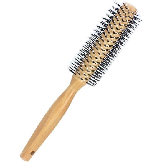 Peigne à friser rond avec manche en bois de hêtre pur, poils en nylon ...