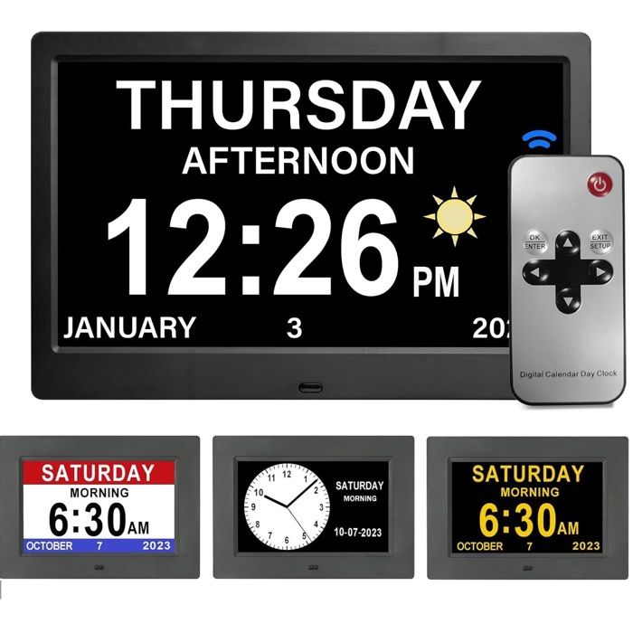 Horloge numérique 7 pouces avec calendrier, date et heure, 8 langues ...