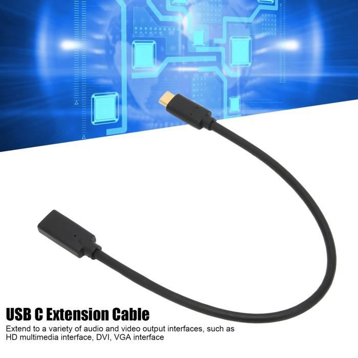 Câble d'extension USB type-c plaqué or 10 Gbps prise vers prise câble d ...