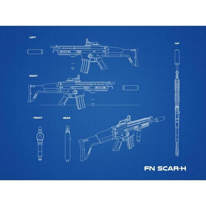 Fn Scar-H Machine Gun Assault Rifle Blueprint Plan Large Wall Art ...