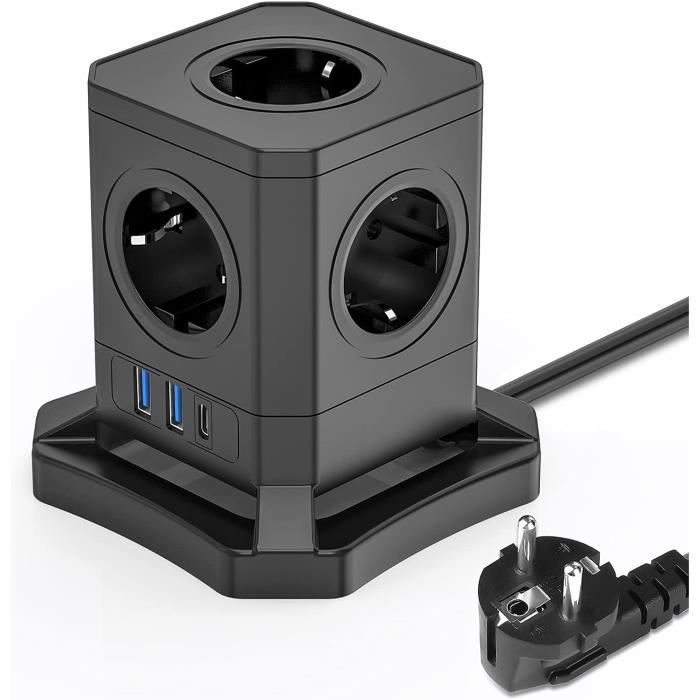Cube Multiprise 5 Prises multiprise avec 3 Ports USB Chargeur de Voyage ...