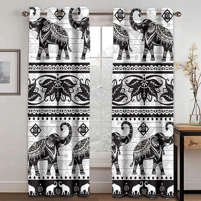 Rideau Occultant Noir Et Blanc Motif Animal Éléphant 3D Imprimé ...