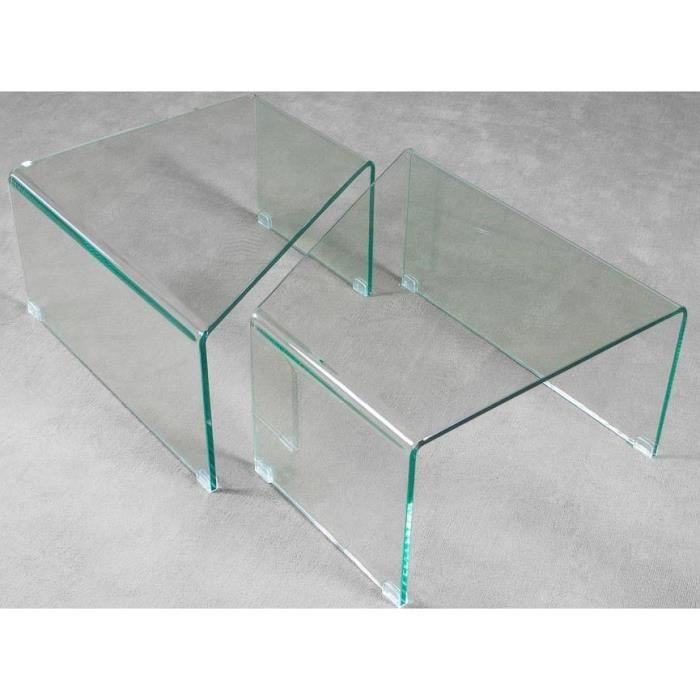 Table basse en verre incurvé Naro - Lot de 2 - Cdiscount Maison