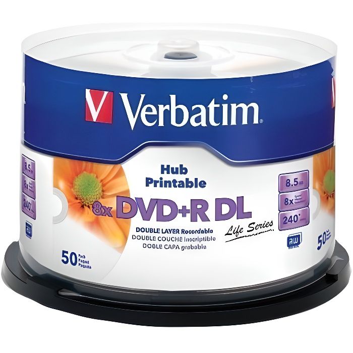 50 Verbatim Imprimable DVD + R double couche 8x DL Double Vierge 8.5 Go ...