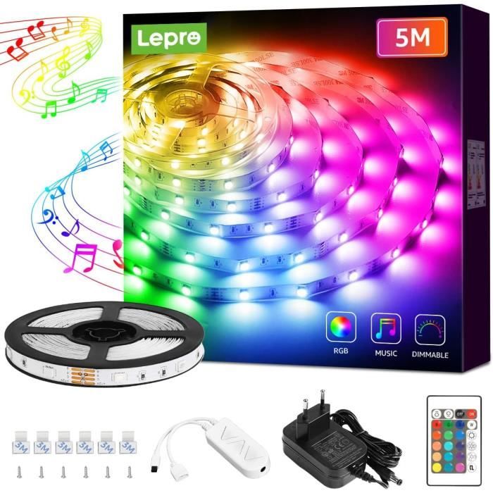 Ruban Led 5M, Led Chambre Rgb De Musique, Bande Led Multicolore Améliorée Avec Télécommande Et ...
