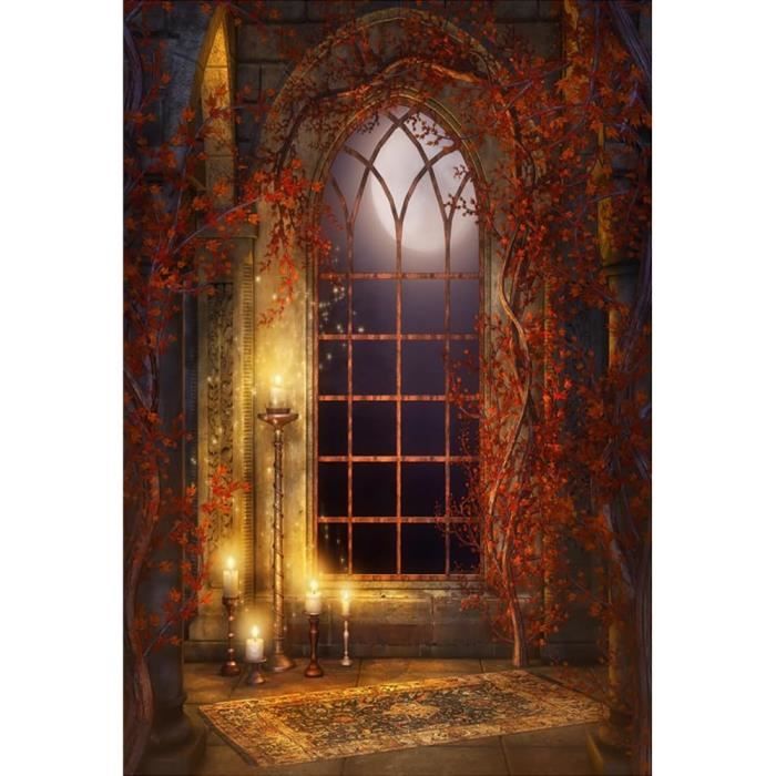 1,8x2,5m Château Scène de Toile de Fond Gothique Fenêtre Chandelier ...