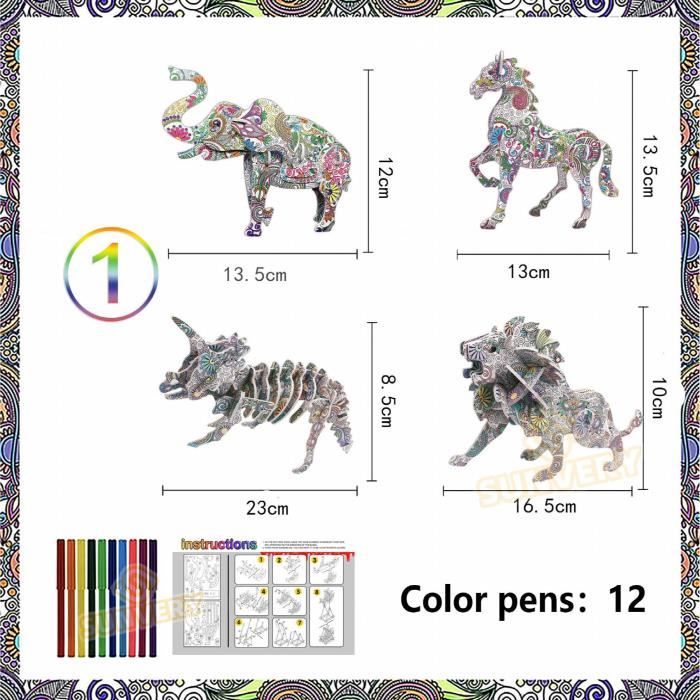 Puzzle de coloriage 3D ensemble Art coloriage peinture Puzzle pour enfants de 7 à 12 ans Puzzles ...
