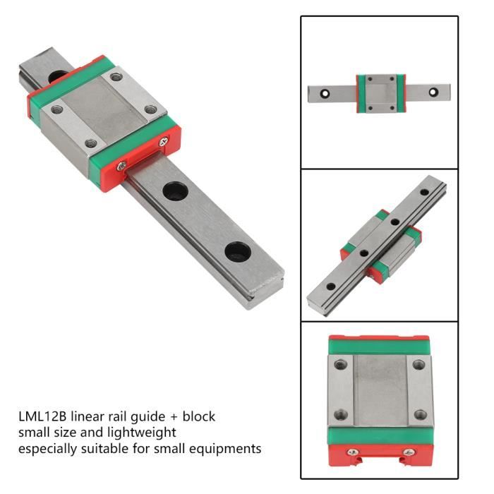 HURRISE Rail de guidage linéaire Guide de Rail linéaire Miniature noir LML12B, bloc coulissant ...