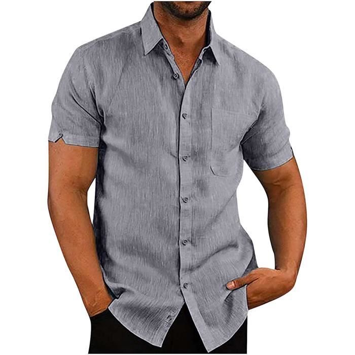 Chemise Homme en Coton Lin Solide décontracté Grande Taille Gris ...