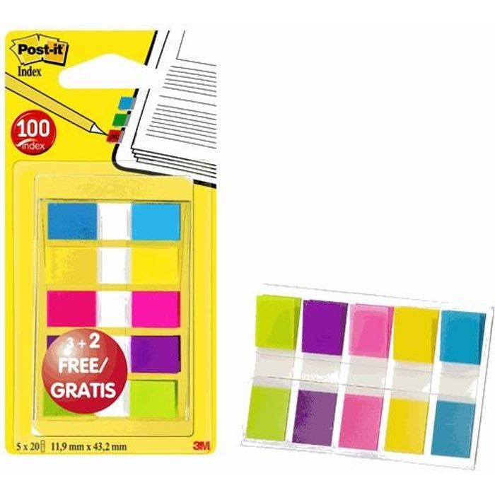 Marque-pages étroits - POST-IT - Lot de 100 - Couleurs vives - Mixte ...