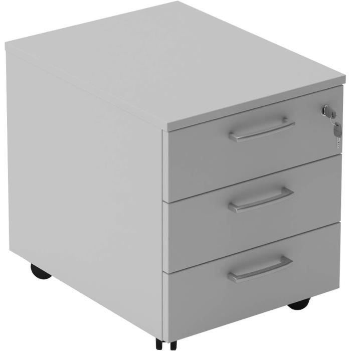 Caisson De Bureau,Commode De Bureau Avec Roulettes Et 3 Tiroirs (Gris ...