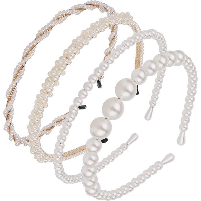 4 Pièces Serre Tete Mariage Blanc Perle Bandeaux Blanc Fausse Perles ...