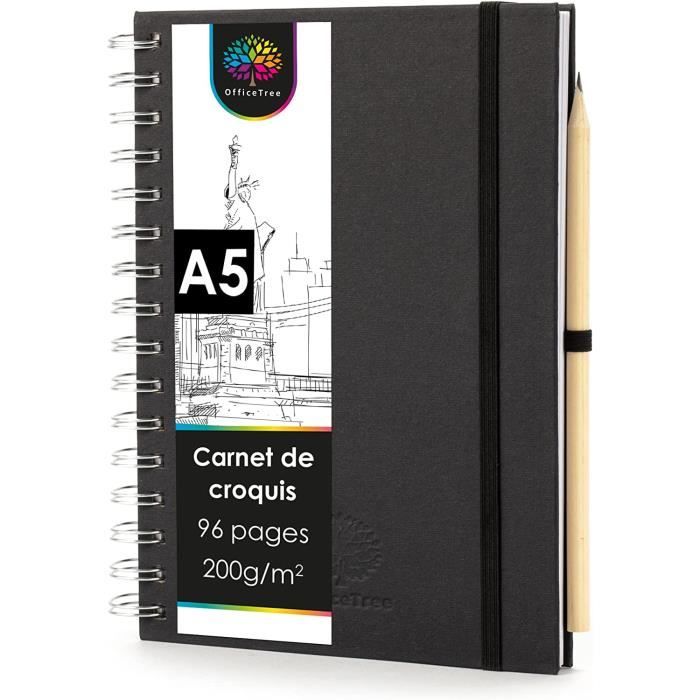 OfficeTree Carnet de dessin A5 reliure à spirale - format vertical - 96 pages 48 feuilles ...