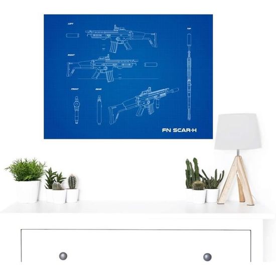Fn Scar-H Machine Gun Assault Rifle Blueprint Plan Large Wall Art ...