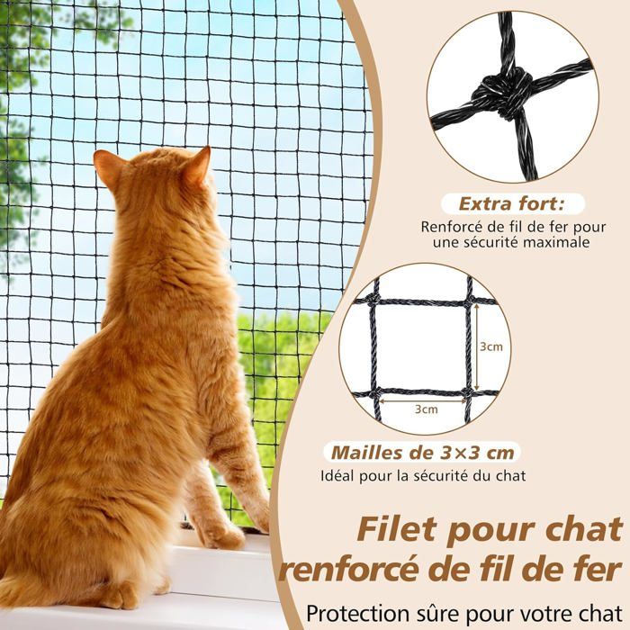 Filet Chat Balcon sans Percer Renforcé,10 x 2M Filet Protection Chat ...