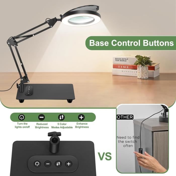 Loupe Avec Lumière, Lampe Loupe 5X, Loupe Lumineuse À Led À 5 Modesavec Commande Tactile, Loupe ...