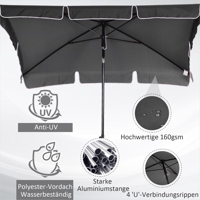 Parasol inclinable gris cool en aluminium et acier, 198 x 130 cm, ombre ...