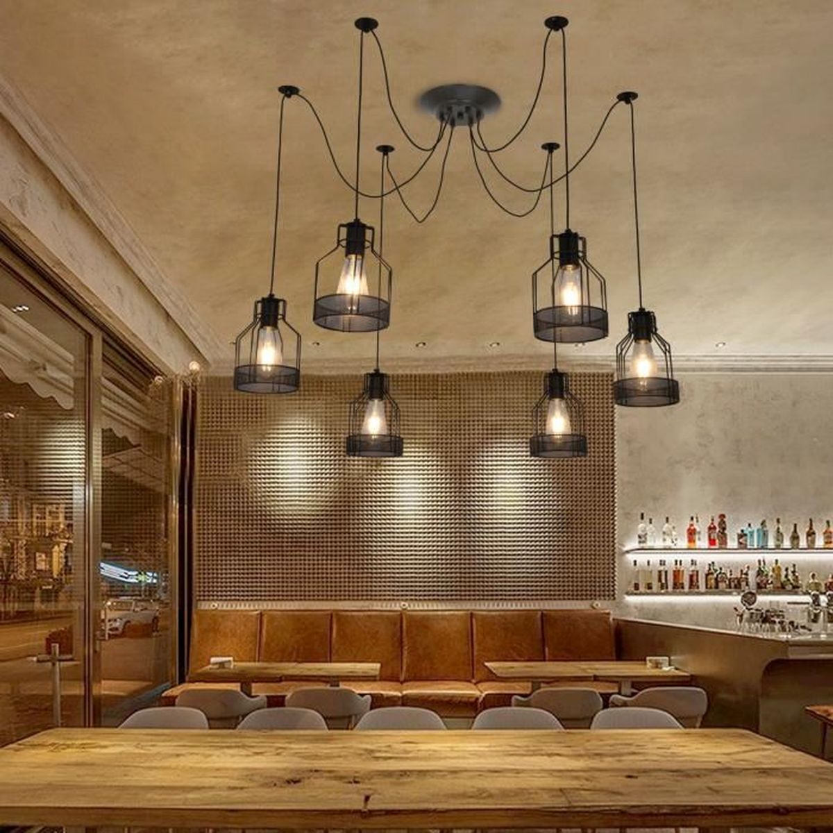 Restaurant-bar lustre en fer vintage Éclairage décoratif en pendentif en acier inoxydable Spider ...