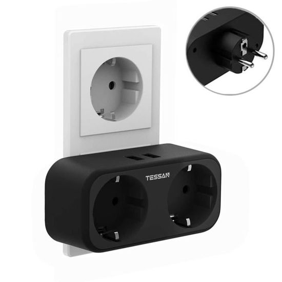 Prise électrique,barre d'alimentation Cube USB noire, avec 3 prises de courant alternatif, 3 ...