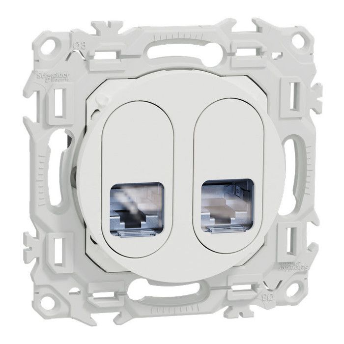 Prise double RJ45 Cat6 STP - SCHNEIDER - Odace - Blanc - Gigabit - PoE+ ...