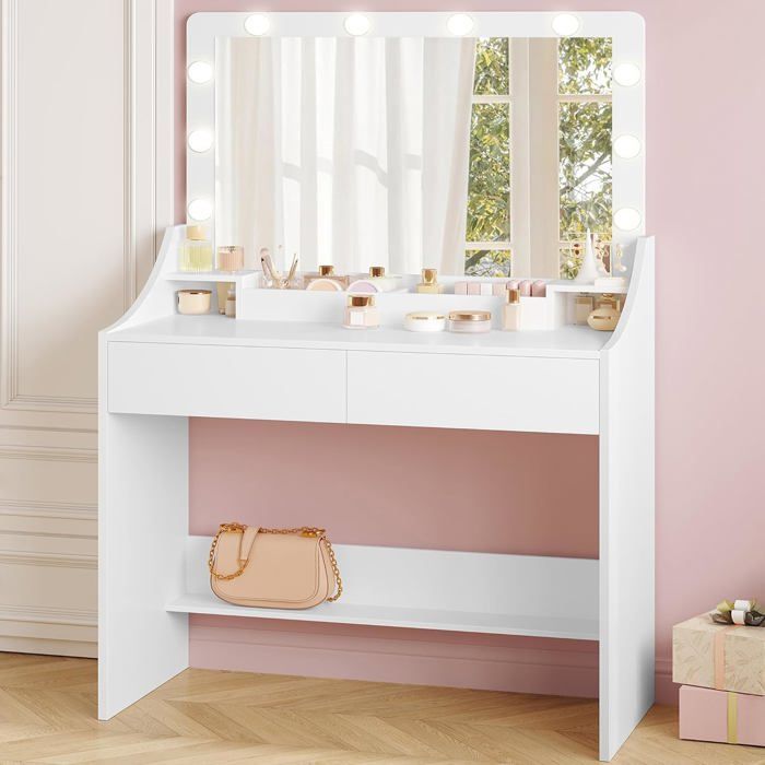 Coiffeuse avec Grand Miroir HD, Coiffeuse avec Éclairage LED, Dressing ...