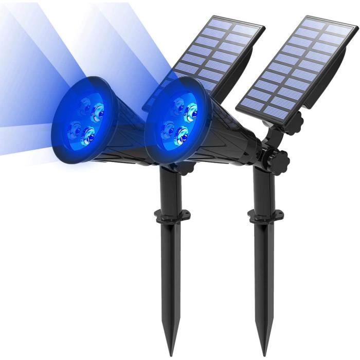 Spot Solaire 2 packs Lampe Solaire Extérieur Projecteur Solaire Exterieur 4 LED, Etanche IP65, 2 ...