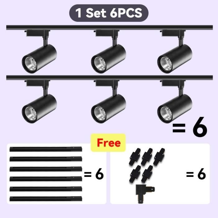 (6 lights set black|40W Cold white)Spot Lumineux LED sur Rail pour ...