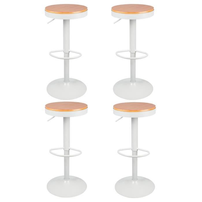 Lot de 4 chaises de bar rondes en bois et métal - HOMEWELL - Blanc ...
