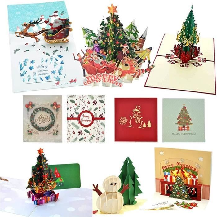 Cartes de noël 3D, 7Pcs Cartes de voeux pop-up avec enveloppes pour ...