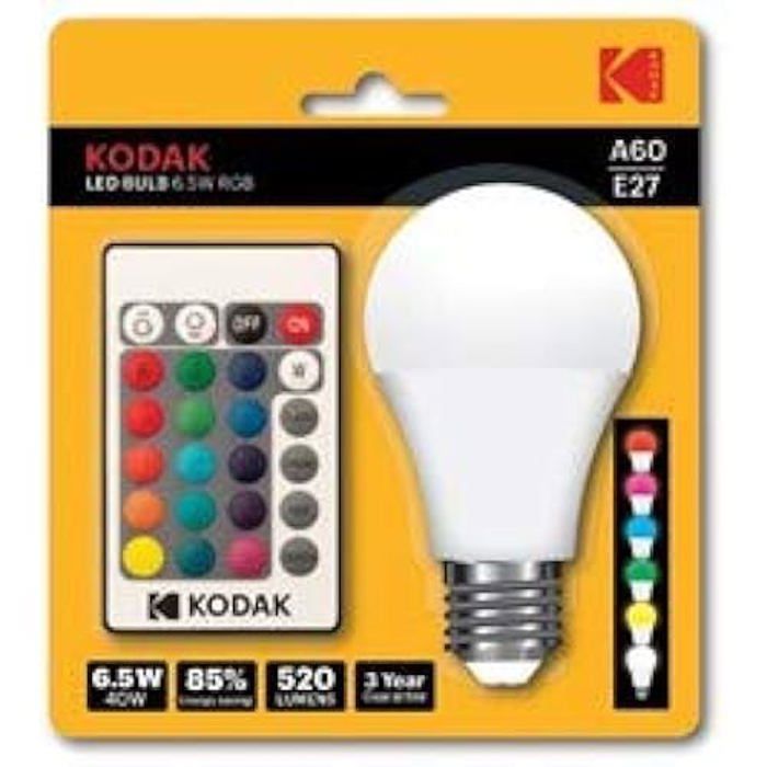 Ampoule LED RGB - KODAK - A60 - E27 - 6,5 W - Télécommande - Classe A+ ...