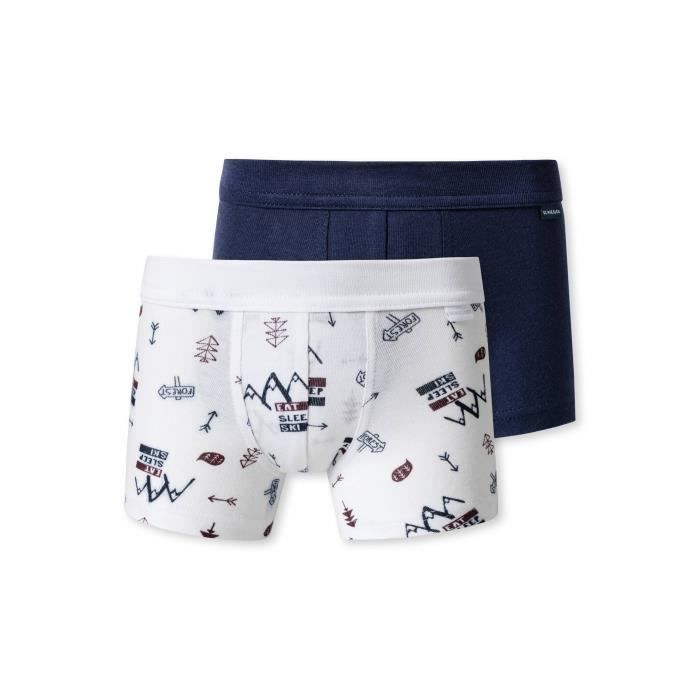 SCHIESSER Caleçon Garçon - Motif, Paquet de 2 Blanc/bleu foncé ...