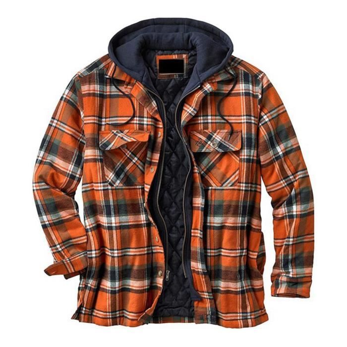 Manteau - caban,Veste à capuche pour homme,Plaid épais matelassé à manches longues,ample ...