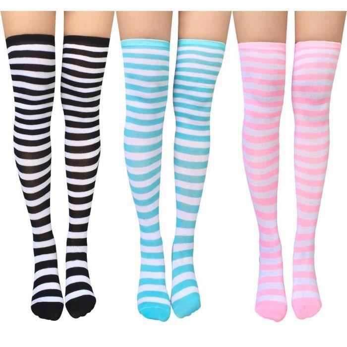 3 paires Chaussettes Hautes Montantes Femme Chaussettes de Genoux ...
