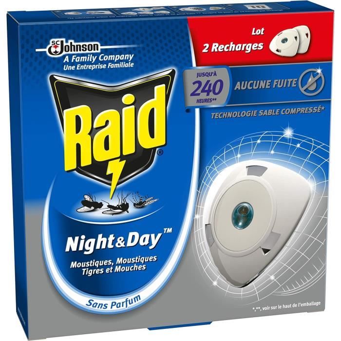 Diffuseur Électrique Night&Day Mouches, Moustiques Et Moustiques Tigres, 2 Recharges 240 Heures ...