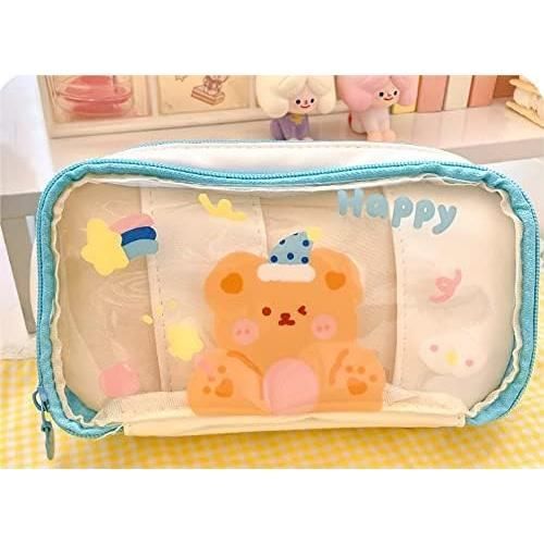 Kawaii Aesthetic Cute Clear Pencil Case Bag Cosmetic Bag With 3 ...