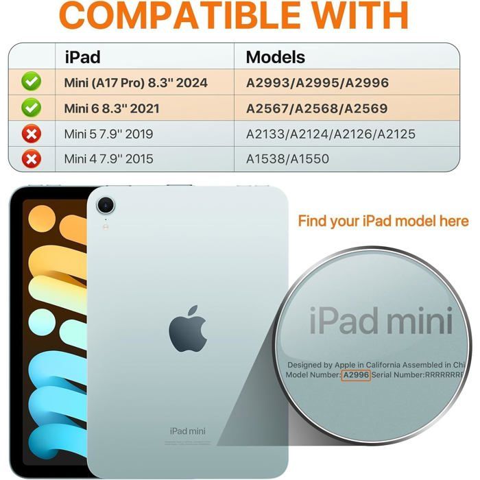Coque Pour Ipad Mini 7 2024 Modèle A17 Pro 7 Gén/Ipad Mini 6 (6 Gén ...