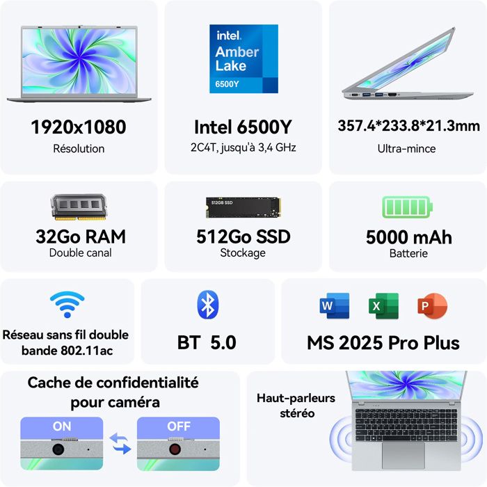 PC portable - 15.6"FHD - 32 Go de RAM 512 Go SSD - Intel® Pentium® Gold ...