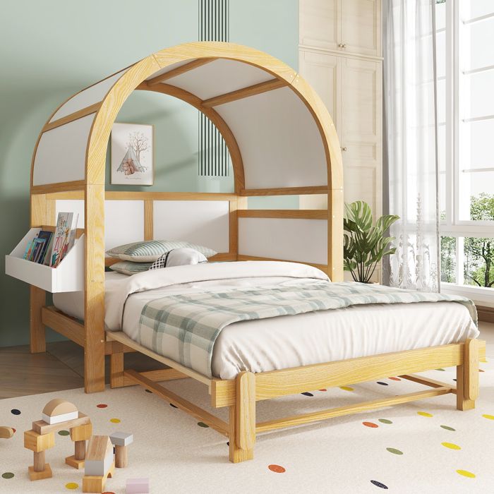 Lit gigogne 140x200 cm,lit ado/enfant extensible avec toit arche et ...