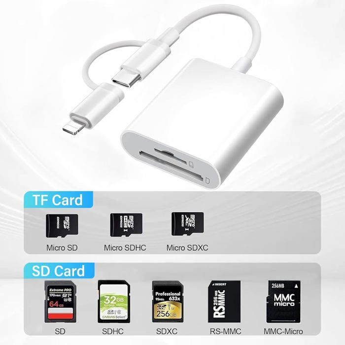 Lecteur de carte SD pour iPhone - ZRSE - 2 en 1 - Lightning et USB C ...